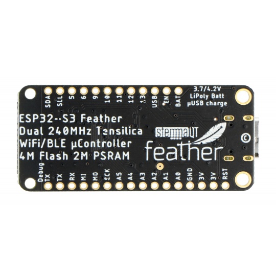 Feather ESP32-S3 - moduł WiFi, GPIO - 4MB Flash 2MB PSRAM - zgodny z Arduino - Adafruit 5477 ...